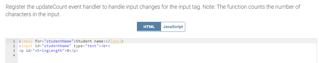 Solved Register the updateCount event handler to handle | Chegg.com