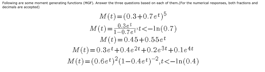 Solved 1. Find Mean for MGF 4 and MGF 5 2. Find Variance | Chegg.com