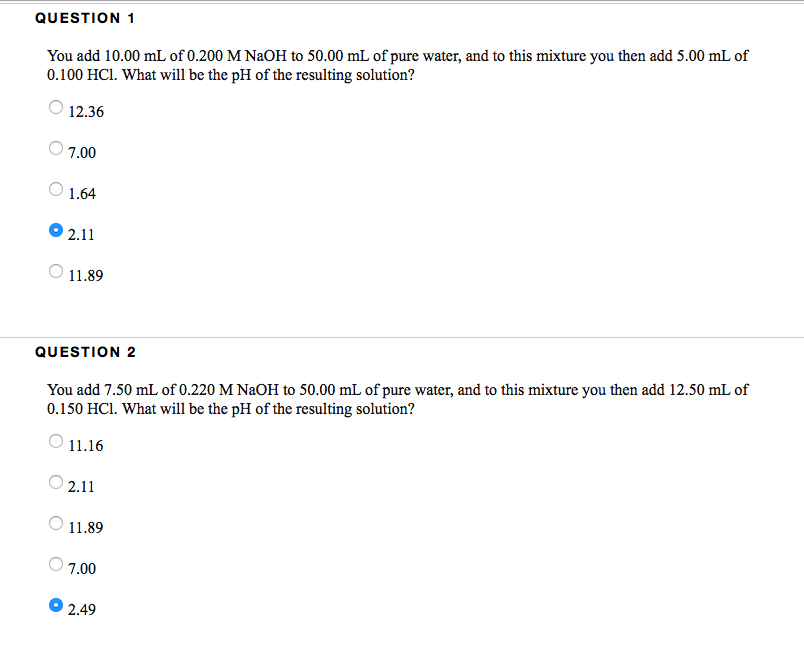 Solved QUESTION 1 You add 10.00 mL of 0.200 M NaOH to 50.00 | Chegg.com