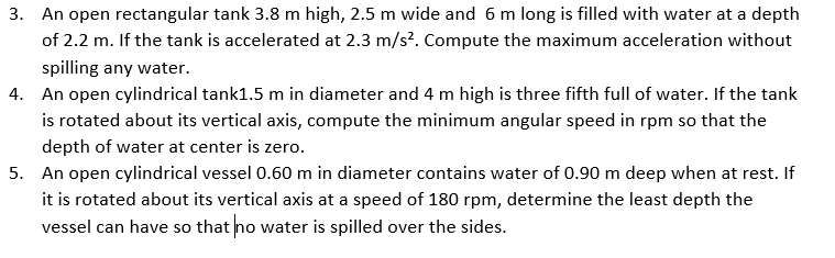 Solved 3. An open rectangular tank 3.8 m high, 2.5 m wide | Chegg.com