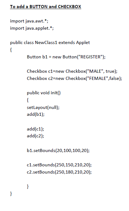 Solved To add a label and textfield import java.awt.*; | Chegg.com