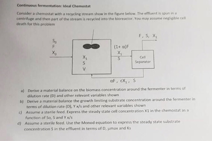 Solved Continuous fermentation: Ideal Chemostat Consider a | Chegg.com