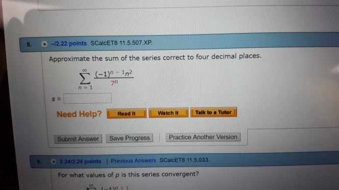 Solved 8. + -2.22 points SCalcET8 11.5.507-XP Approximate | Chegg.com