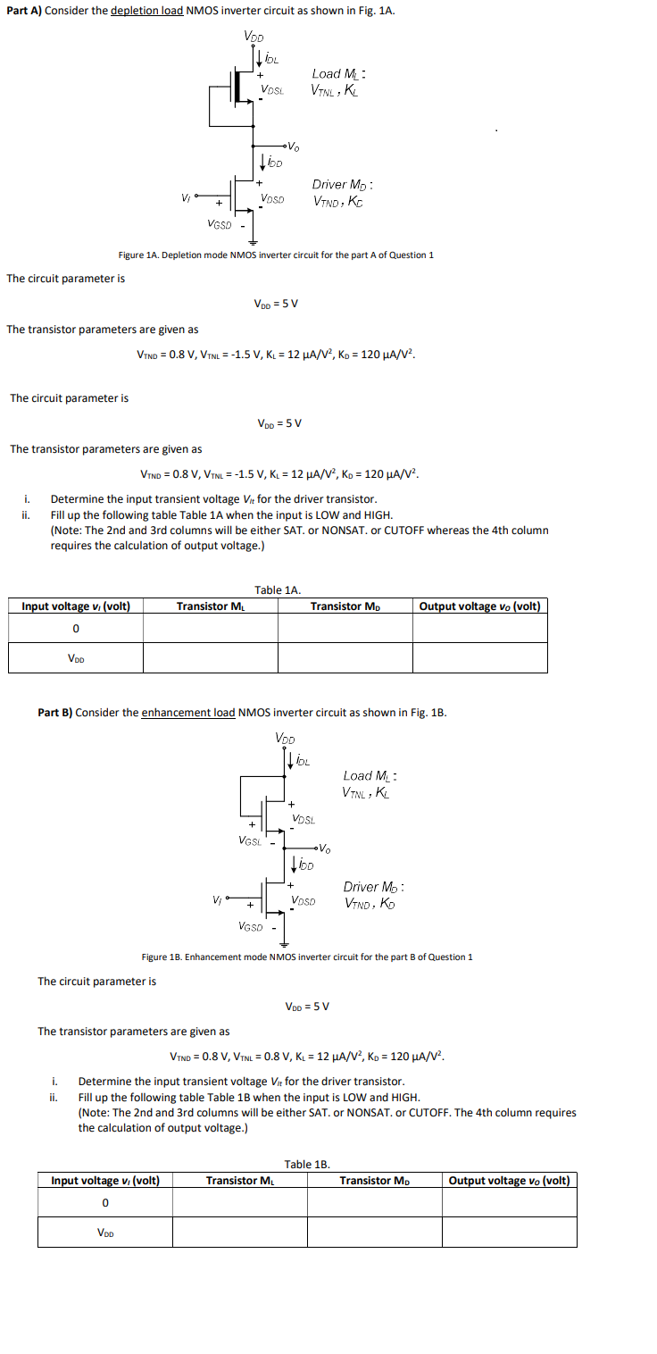 Solved Part A) Consider the depletion load NMOS inverter | Chegg.com