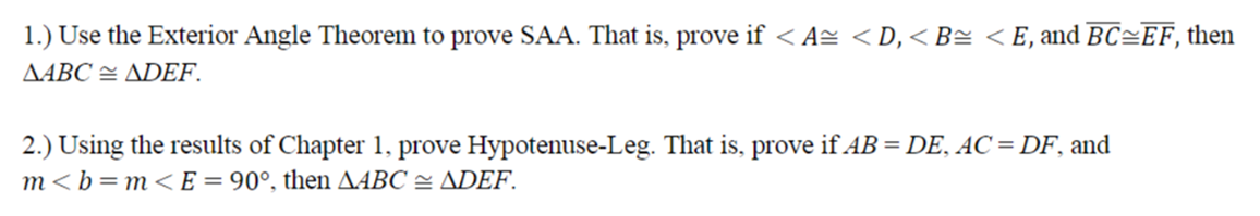 Solved 1.) Use the Exterior Angle Theorem to prove SAA. That | Chegg.com