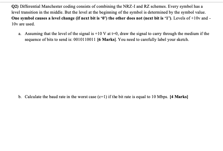 Solved Q2) Differential Manchester coding consists of | Chegg.com