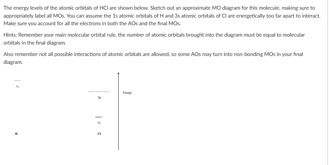 Solved The energy levels of the atomic orbitals of HCl are | Chegg.com