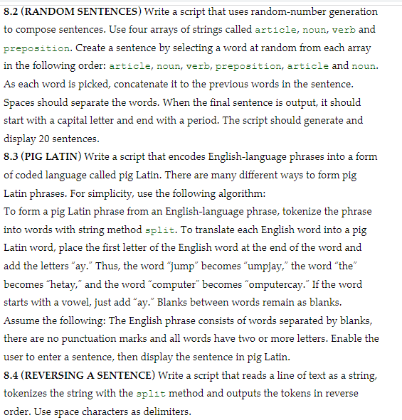 Solved 8.2 (RANDOM SENTENCES) Write a script that uses | Chegg.com