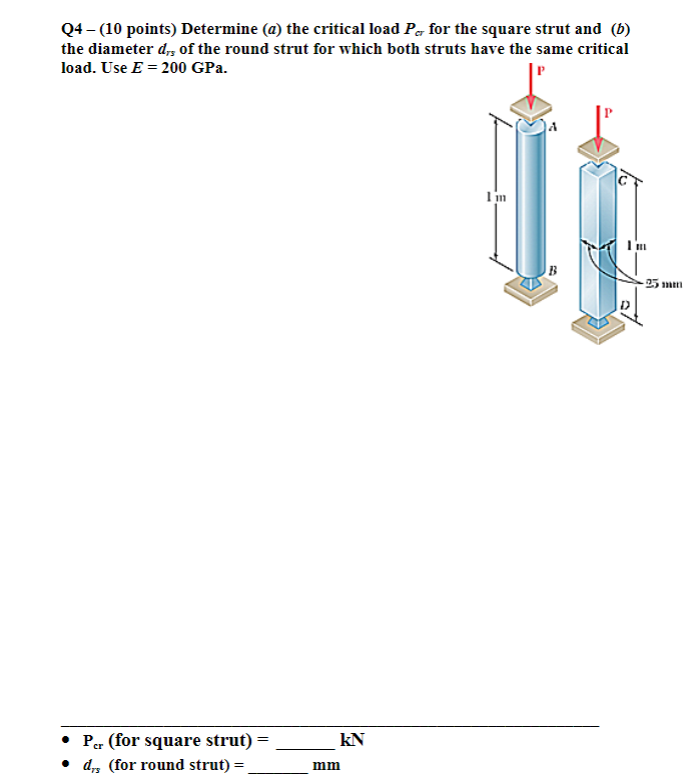 Solved Q4 - (10 points) Determine (a) the critical load Pcr | Chegg.com