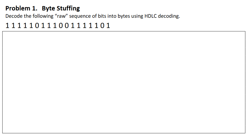 Solved Problem 1. Byte Stuffing Decode the following "raw" | Chegg.com