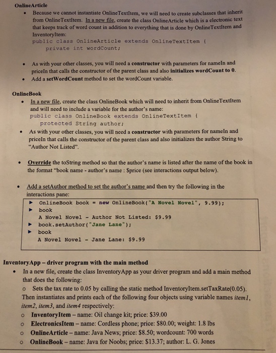 Solved Directions: Don't forget to add your Javadoc comments | Chegg.com