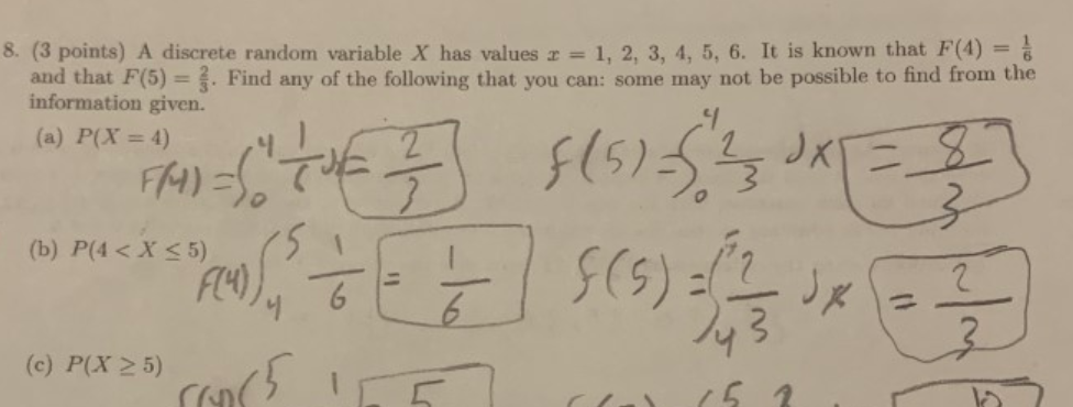 Solved 8. (3 points) A discrete random variable X has values | Chegg.com