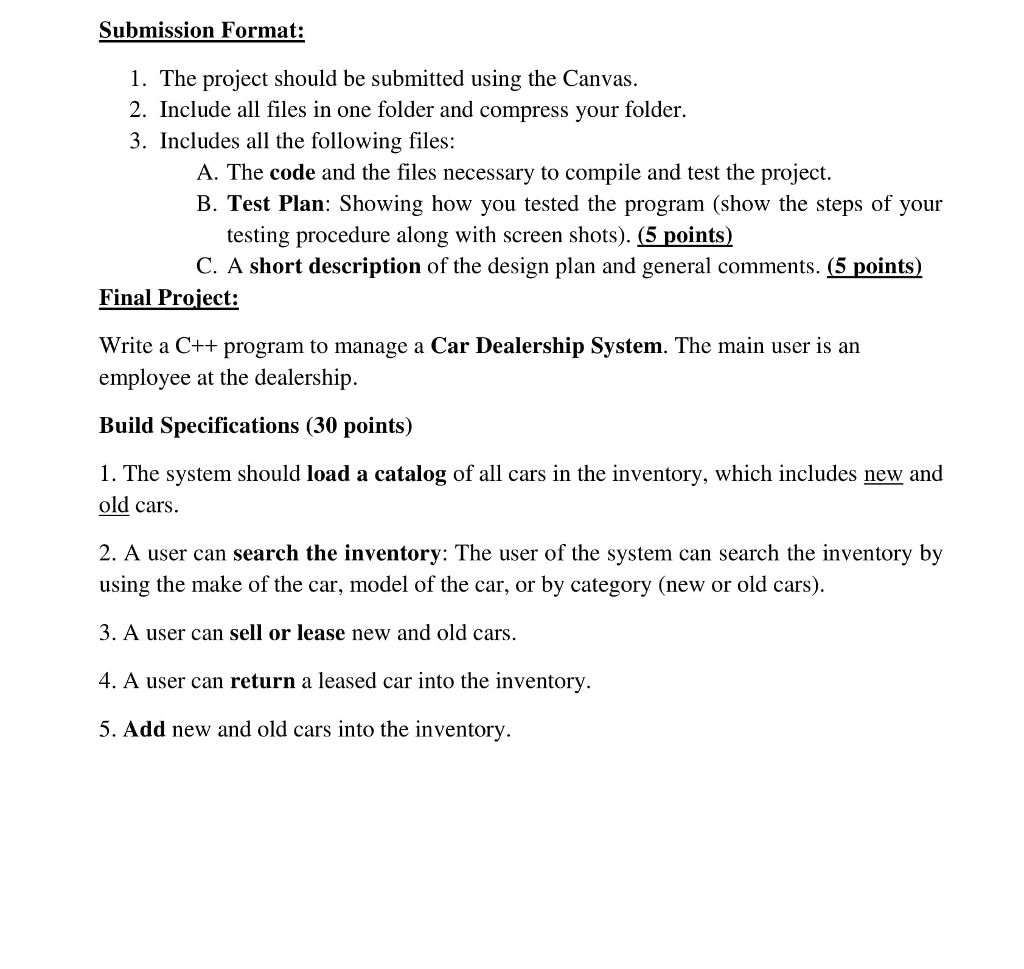 Submission Format: 1. The project should be submitted | Chegg.com