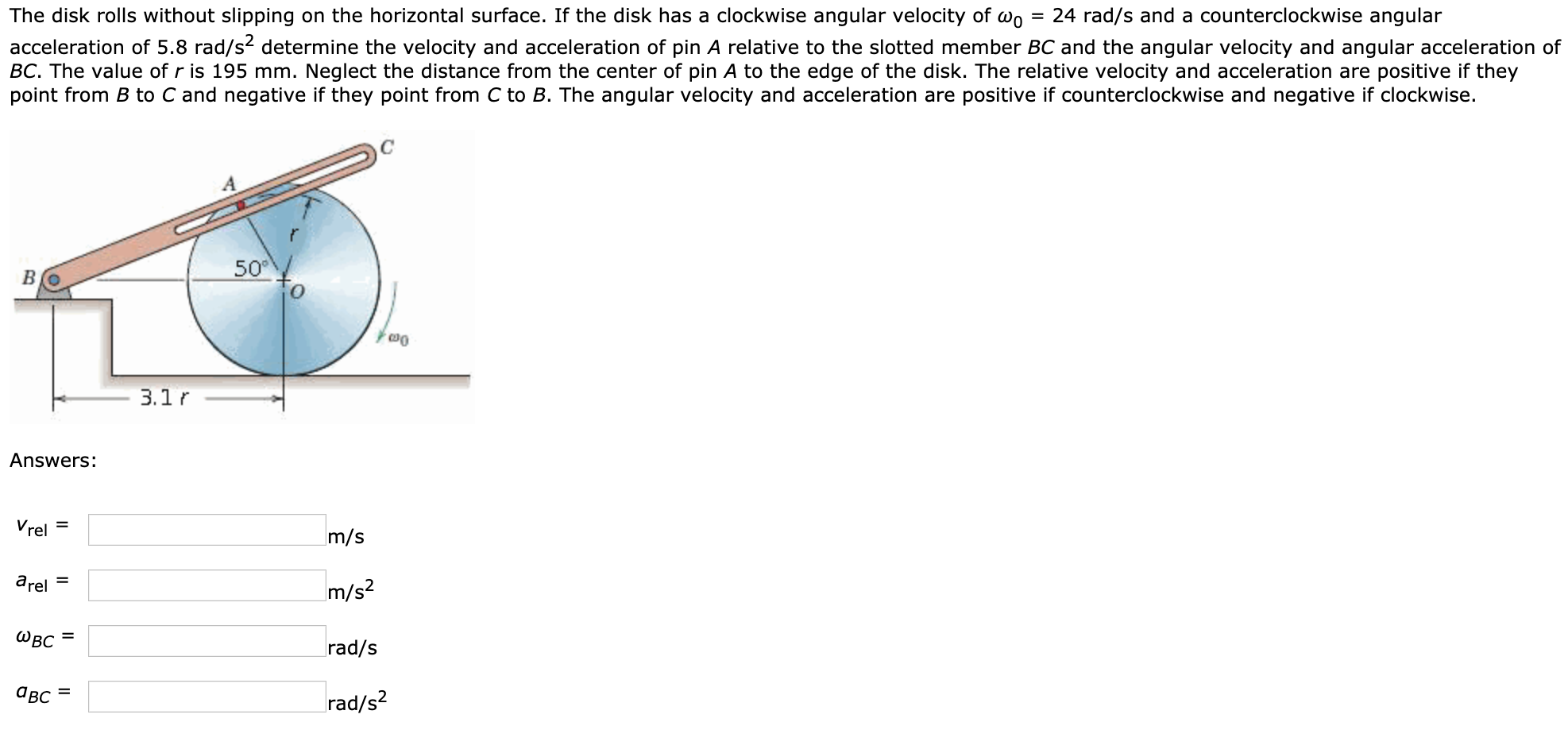 Solved The disk rolls without slipping on the horizontal | Chegg.com