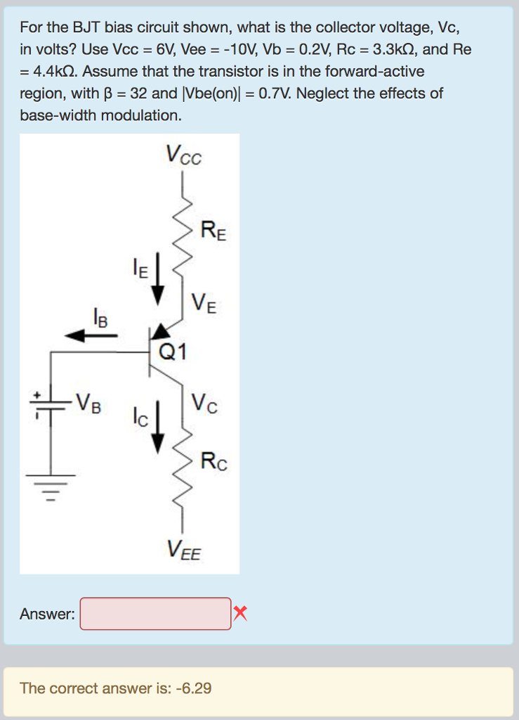Solved For the BJT bias circuit shown, what is the collector | Chegg.com