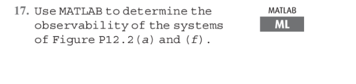 Solved 17. Use MATLAB to determine the observability of the | Chegg.com
