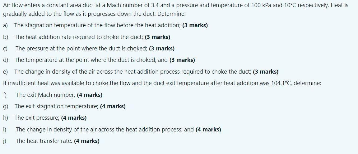 Solved Air flow enters a constant area duct at a Mach number | Chegg.com