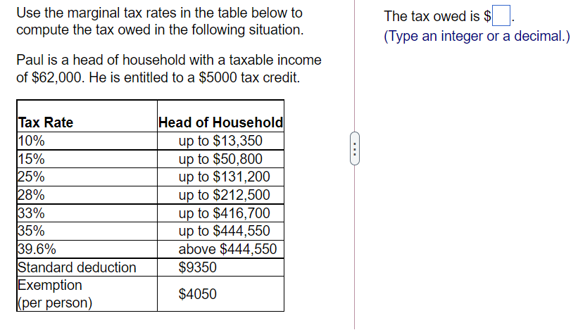 Solved Use the marginal tax rates in the table below to | Chegg.com