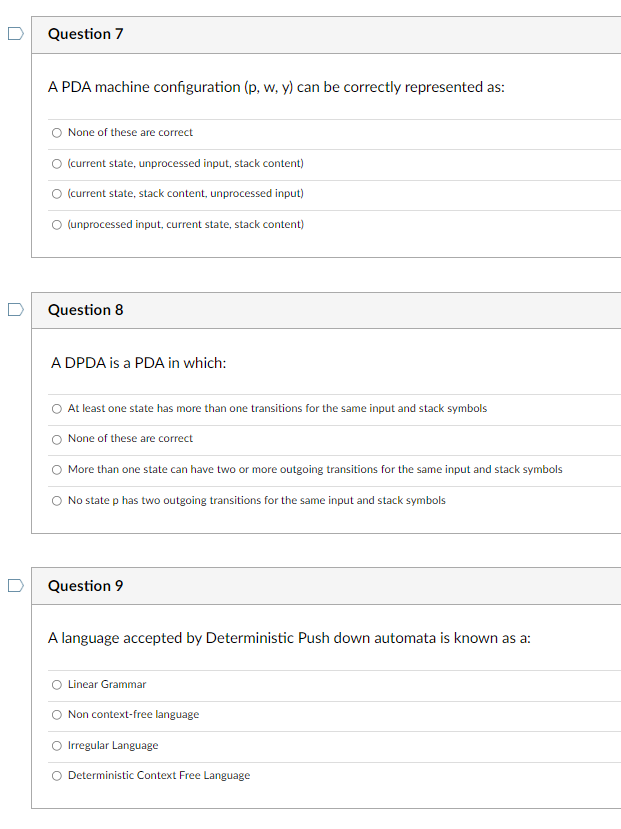 Solved D Question 7 A PDA machine configuration (p, w, y) | Chegg.com
