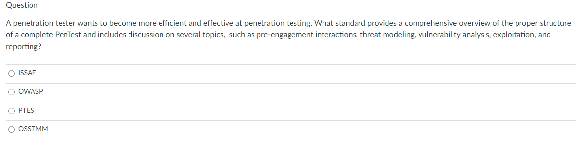 Solved reporting? ISSAF OWASP PTES OSSTMM | Chegg.com