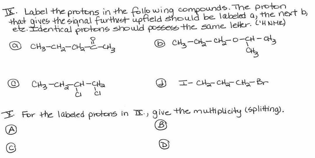 Solved TX Label the protons in the following compounds. The | Chegg.com