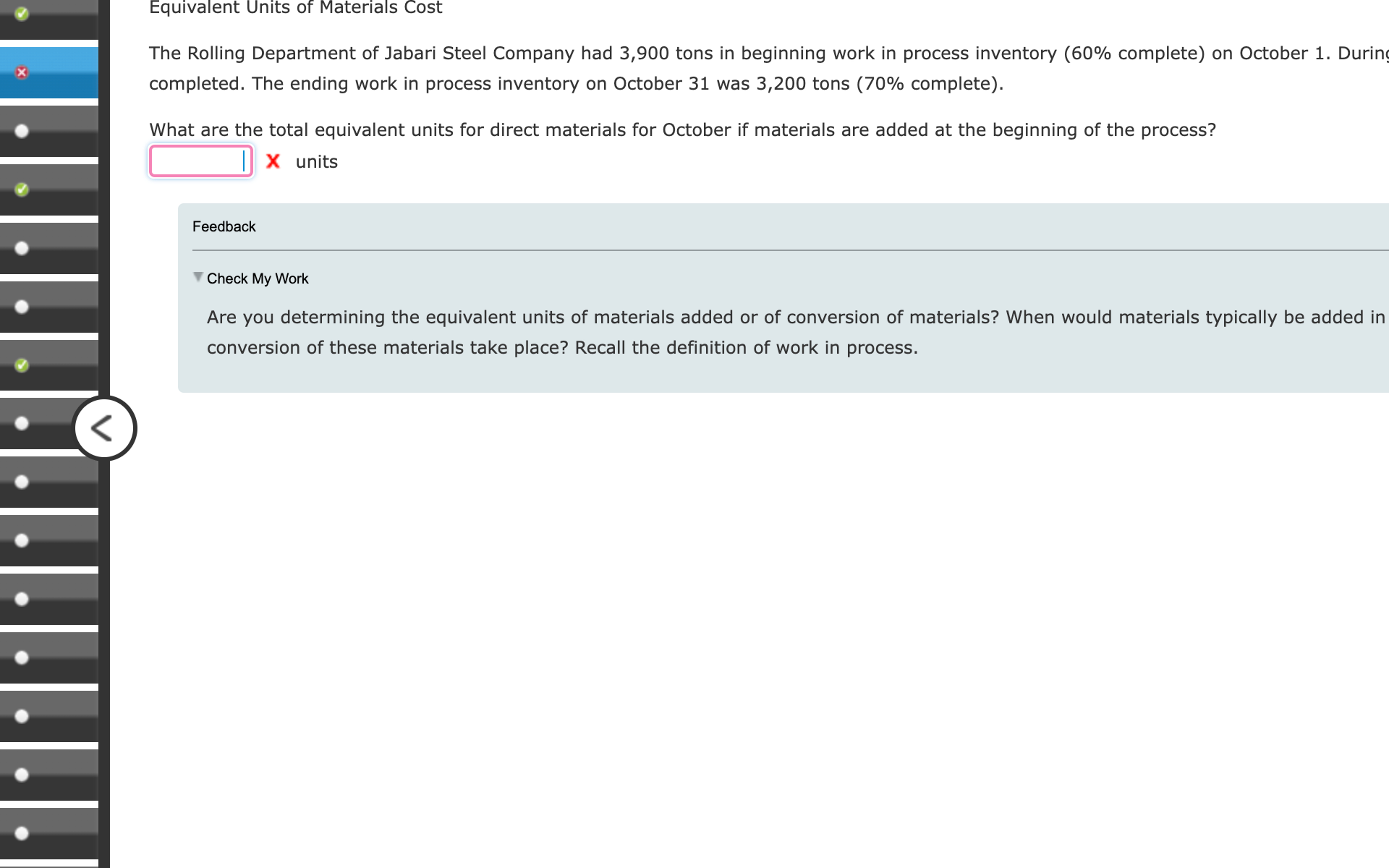 Solved Equivalent Units of Materials CostThe Rolling | Chegg.com