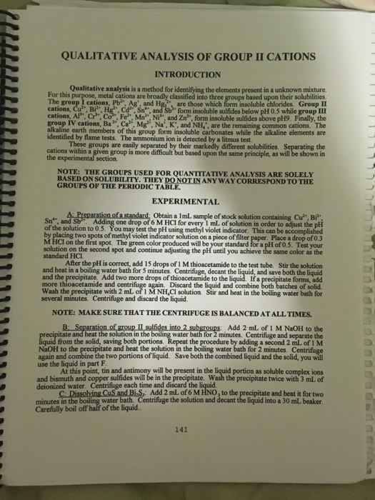 Solved QUALITATIVE ANALYSIS OF GROUP II CATIONS INTRODUCTION | Chegg.com
