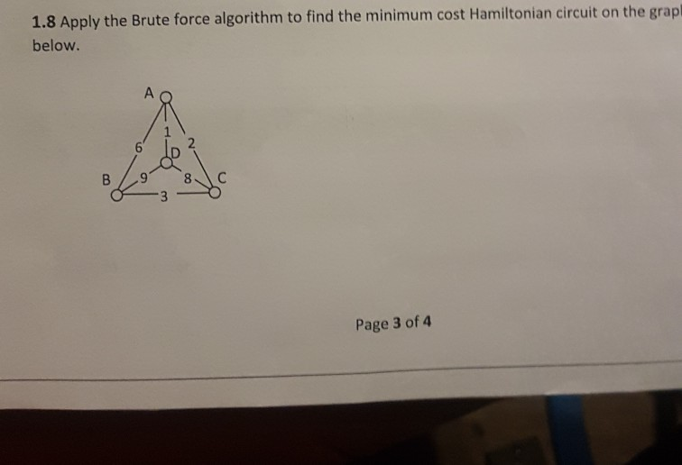 Solved 1.8 Apply the Brute force algorithm to find the | Chegg.com