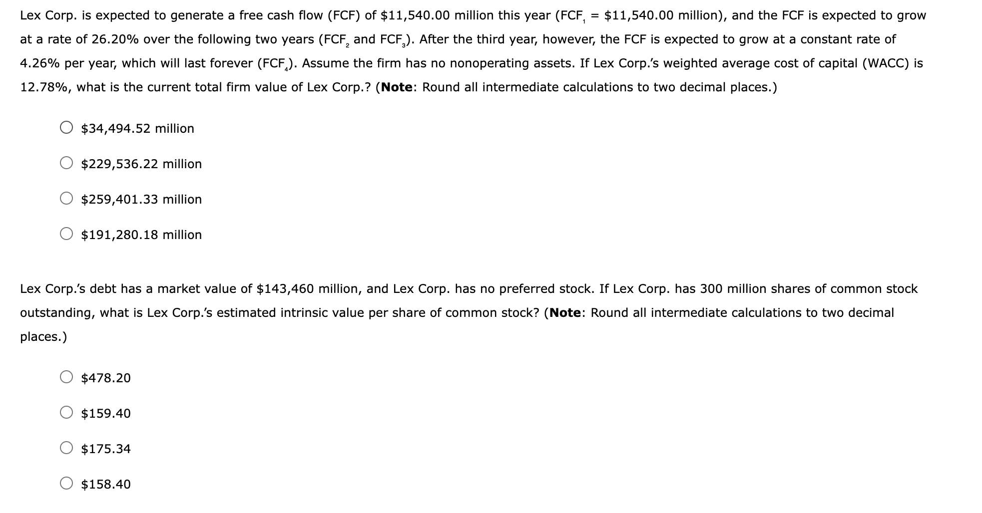 Solved Lex Corp. is expected to generate a free cash flow | Chegg.com