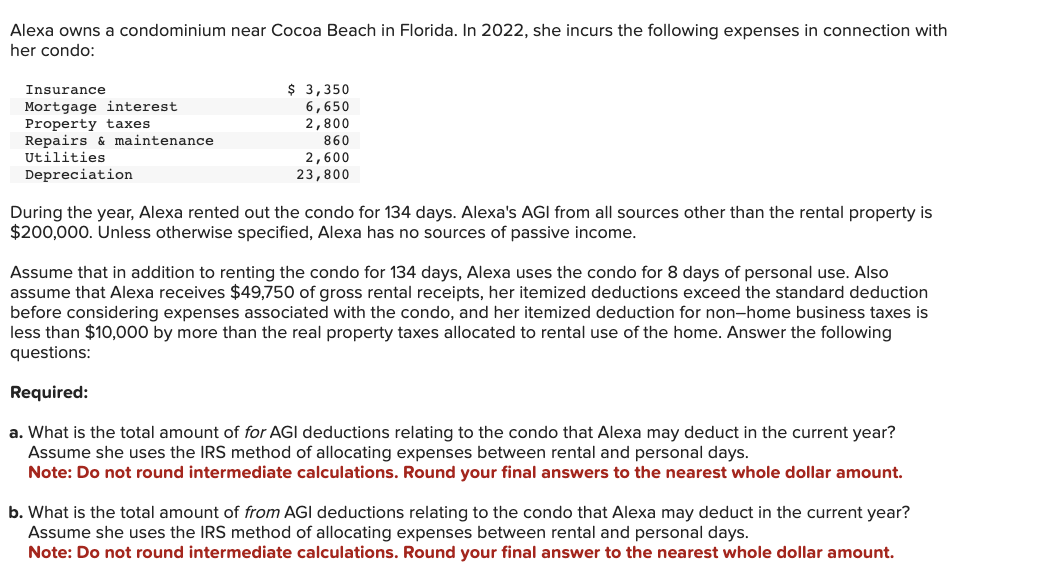 Alexa owns a condominium near Cocoa Beach in Florida. | Chegg.com