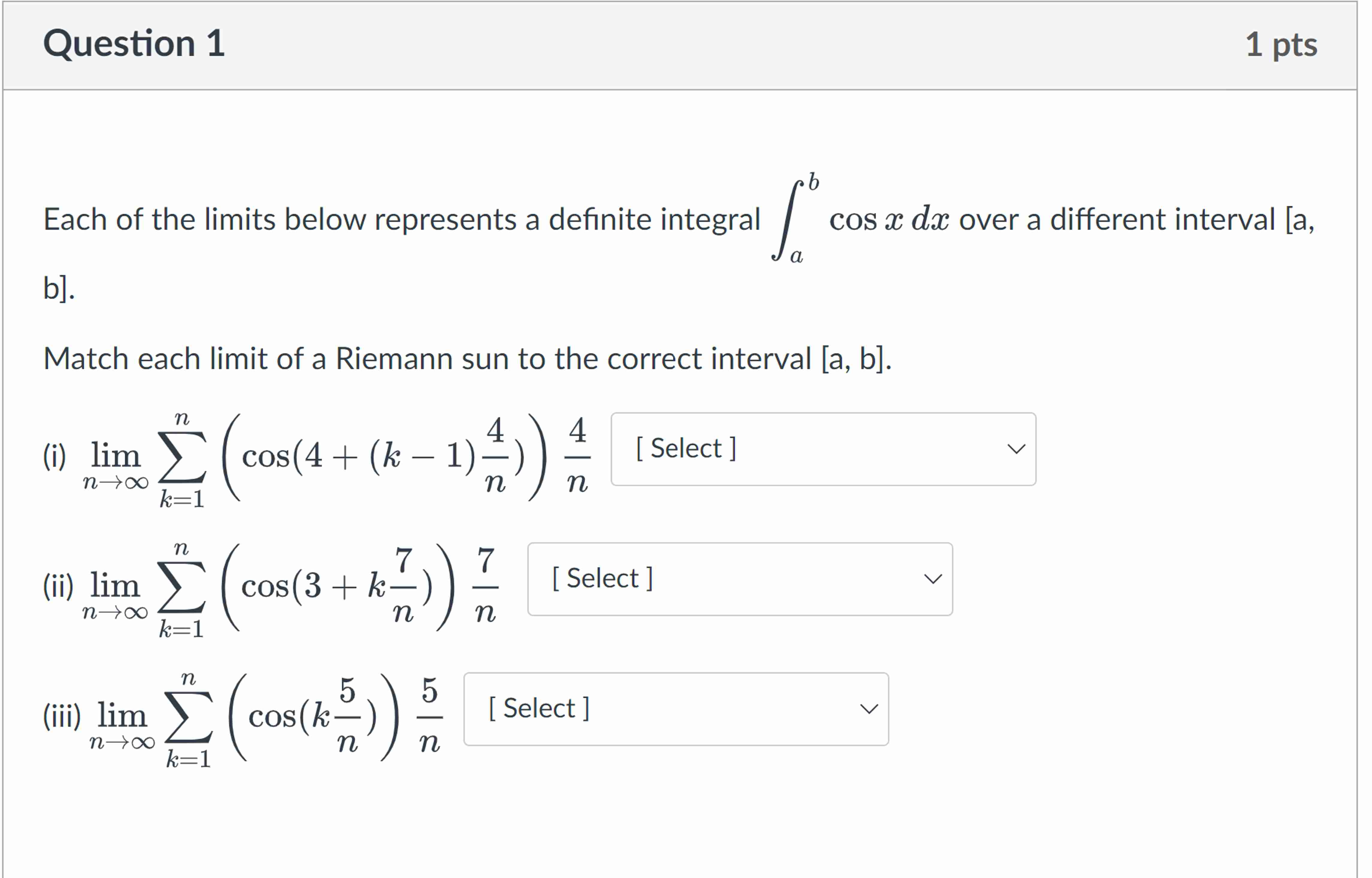 Question 1Each of the limits below represents a | Chegg.com