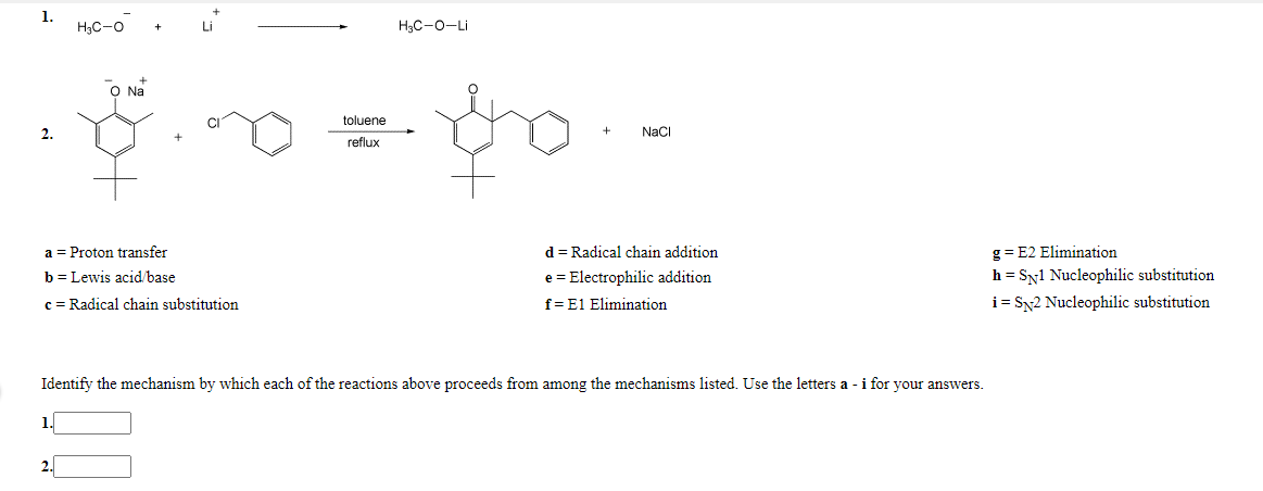 Solved 1. н,с-о H3C-O-Li O Na toluene 2. Naci reflux a = | Chegg.com