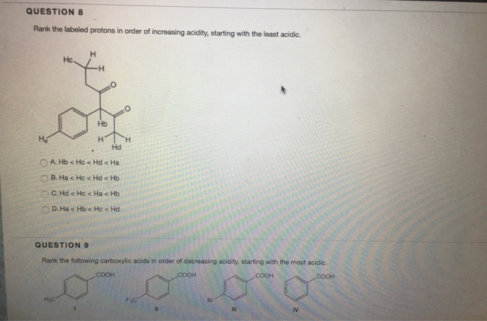 Solved Rank the labeled protons in order of increasing | Chegg.com