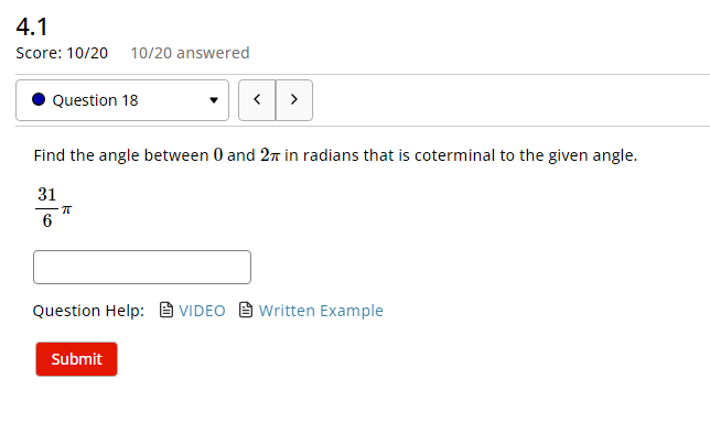 Solved Find the angle between 0 and 2π in radians that is | Chegg.com