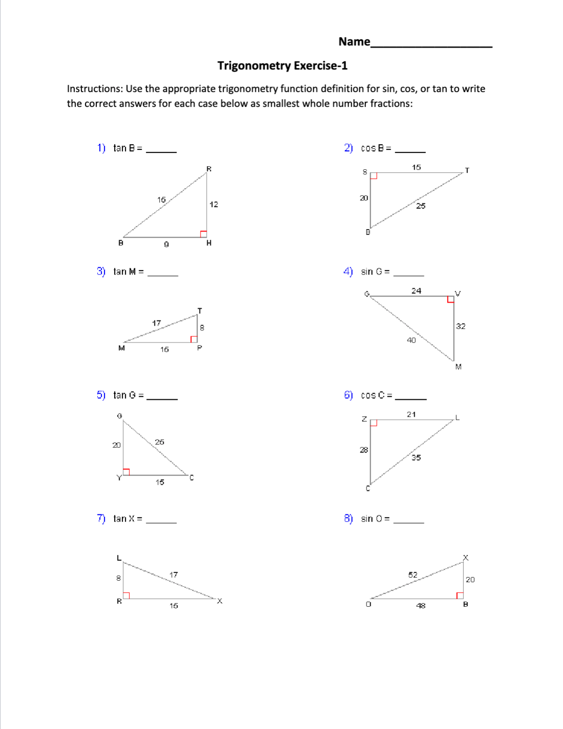 Solved Trigonometry Exercise-1Instructions: Use the | Chegg.com