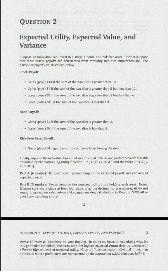 Solved Expected Utility, Expected Value, and Variance | Chegg.com