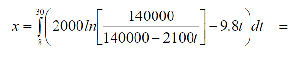 Solved x=∫830(2000ln[140000−2100t140000]−9.8t)dt= | Chegg.com