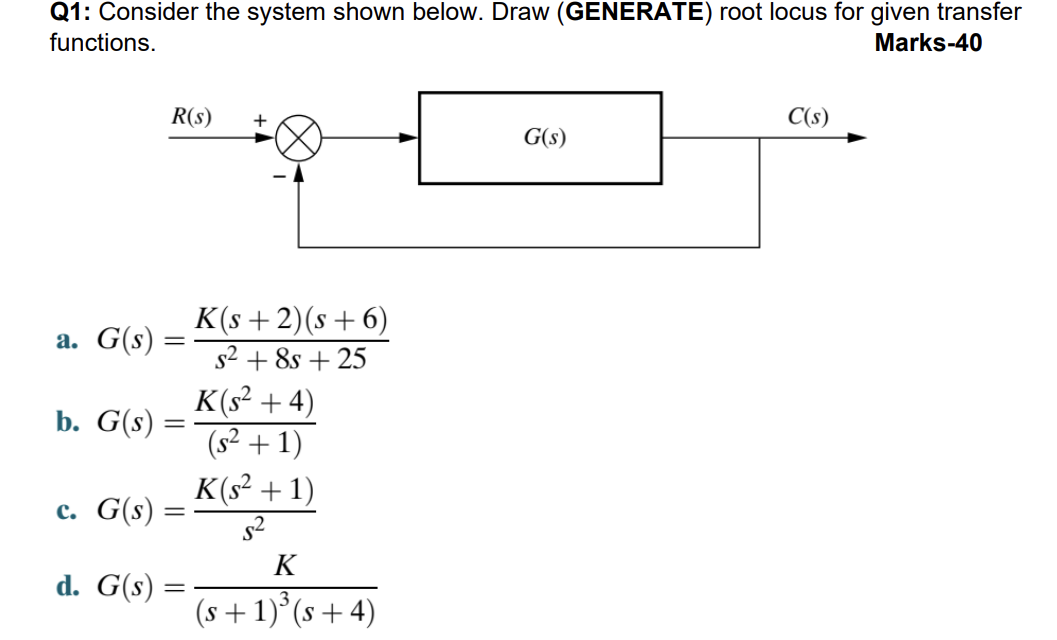Solved Q1: Consider the system shown below. Draw (GENERATE) | Chegg.com
