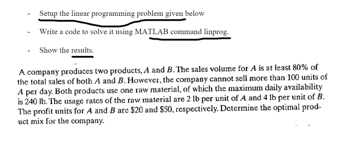 Solved - Setup the linear programming problem given below - | Chegg.com