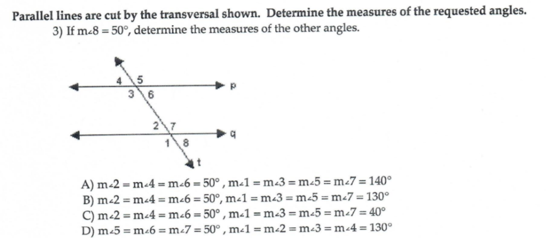 Solved Parallel lines are cut by the transversal shown. | Chegg.com