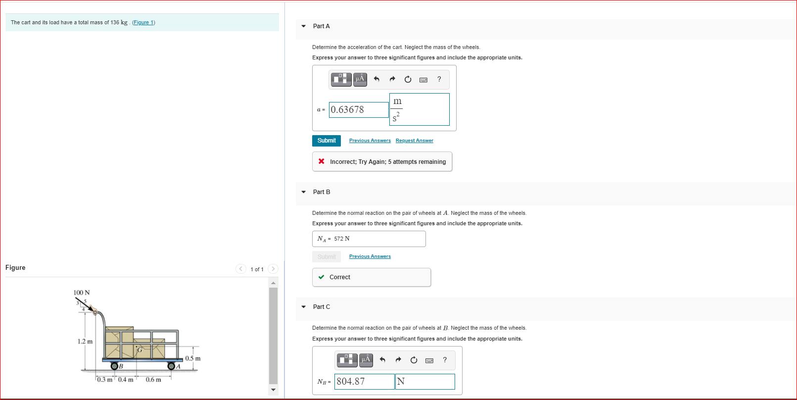 Solved The cart and its load have a total mass of 136 kg. | Chegg.com
