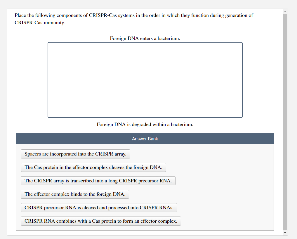 Solved Place the following components of CRISPR-Cas systems | Chegg.com