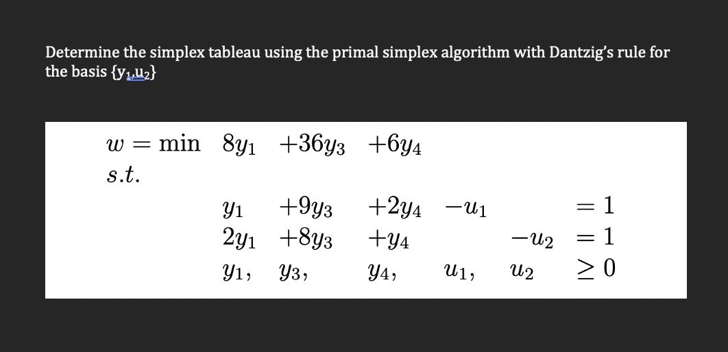 Solved Determine the simplex tableau using the primal | Chegg.com Solved Determine the simplex tableau using the primal | Chegg.com