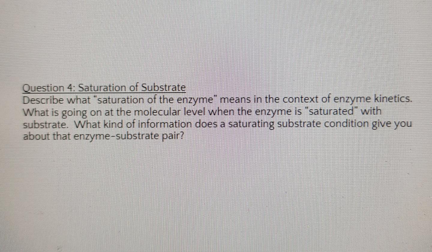 Solved Question 4 Saturation Of Substrate Describe What