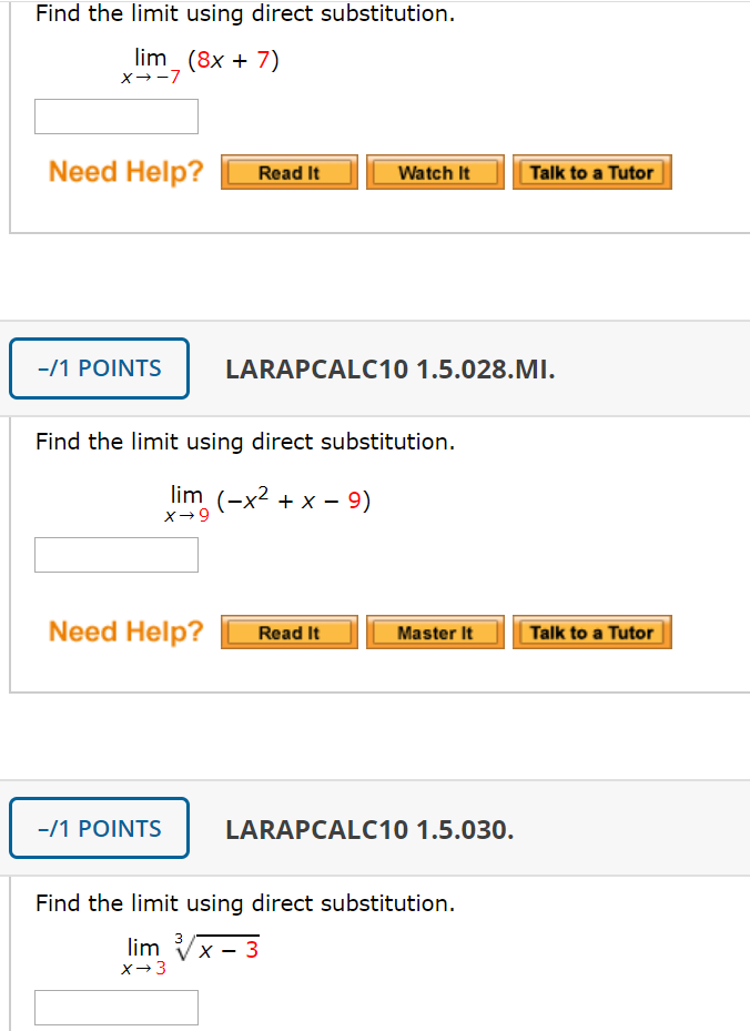 Solved Find the limit using direct substitution. lim -7 (8x | Chegg.com