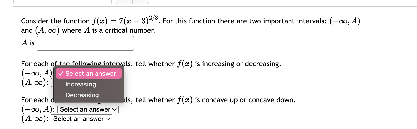 Consider the function f(x)=7(x−3)2/3. For this | Chegg.com