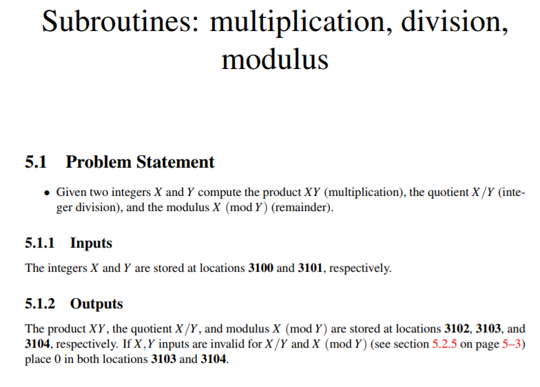 Subroutines: multiplication, division, modulus 5.1 | Chegg.com