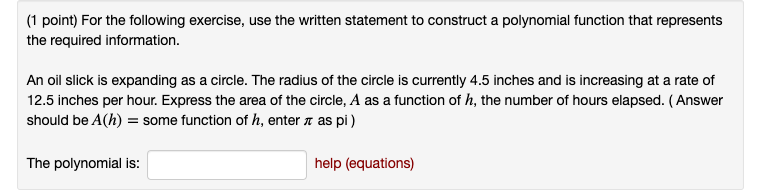 Solved (1 point) For the following exercise, use the written | Chegg.com