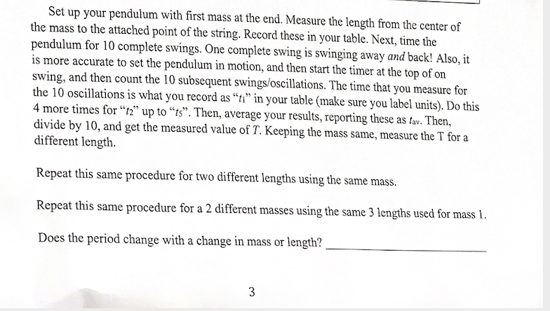 Solved Simple Pendulum Experimental Description The purpose | Chegg.com