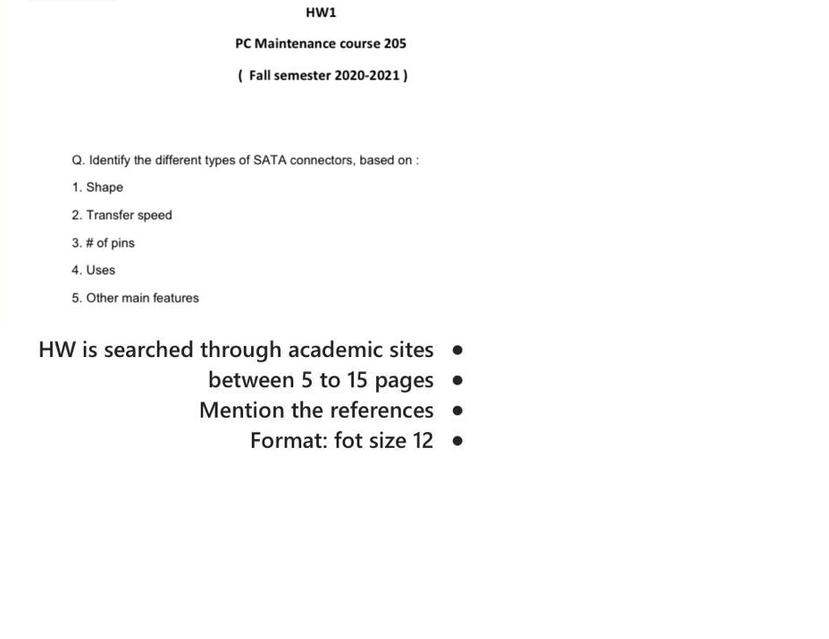 HW1 PC Maintenance course 205 ( Fall semester | Chegg.com